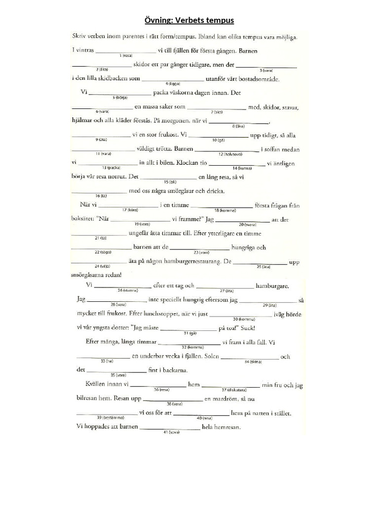 Övning - Verbets Tempus | PDF
