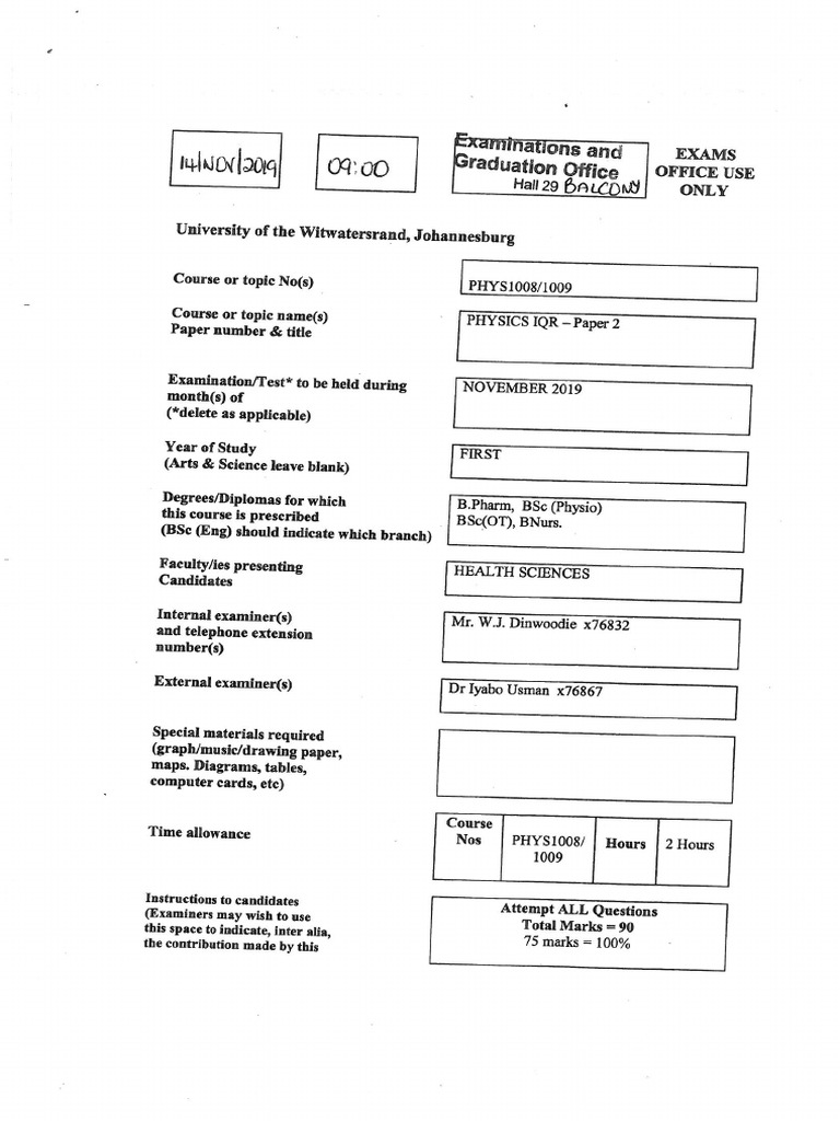Final Exam 2019 PHYSICS | PDF