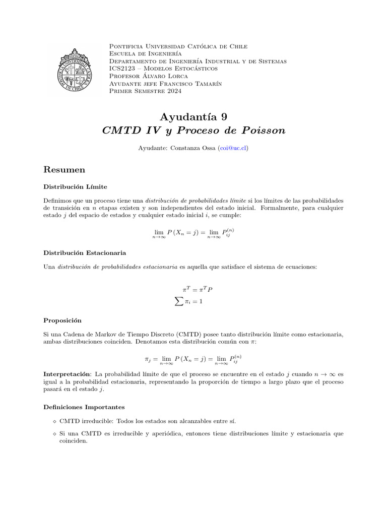 Modelos Estocásticos: CMTD y Proceso de Poisson | PDF | Distribución de ...
