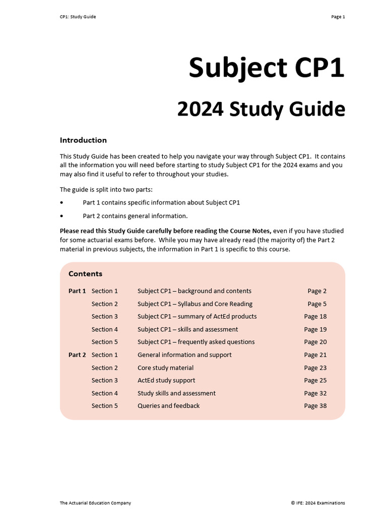 CP1 Study Guide 2024 | PDF | Risk | Valuation (Finance)