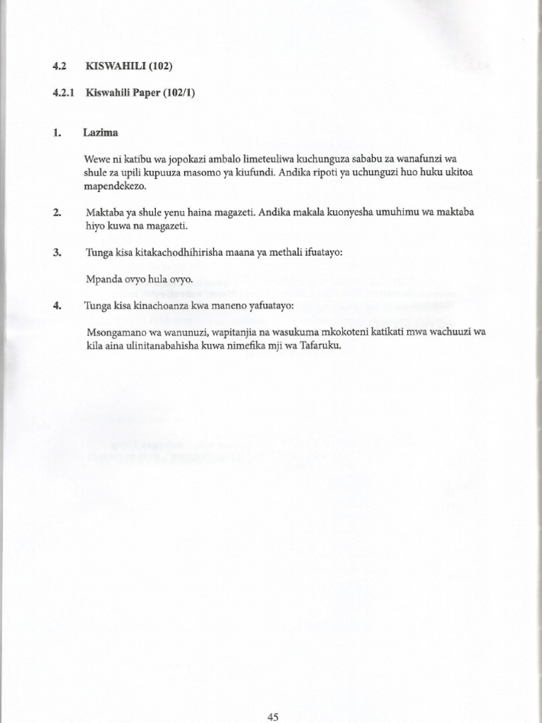 Kcse 2020 Kiswahili Pp1 Pp2 Pp3 Questions | PDF