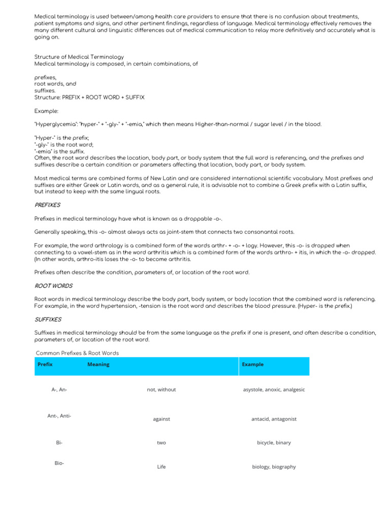 Medical terminology | PDF | Clinical Medicine | Medical Specialties