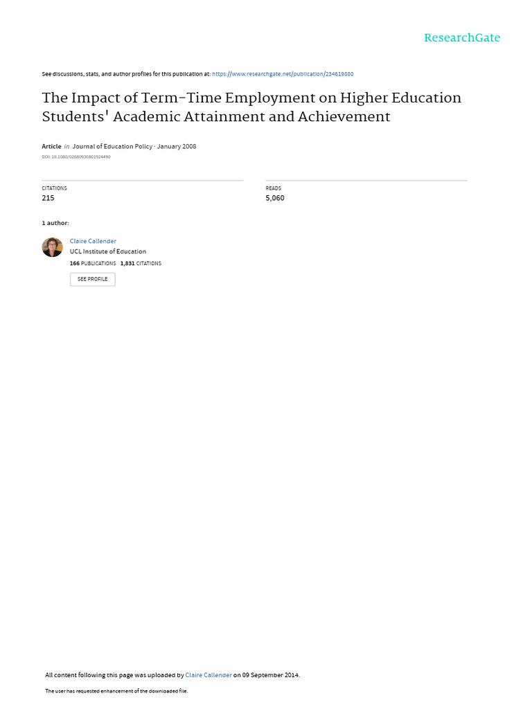 Impact of Term-Time Work on Students | PDF | Employment | Survey ...