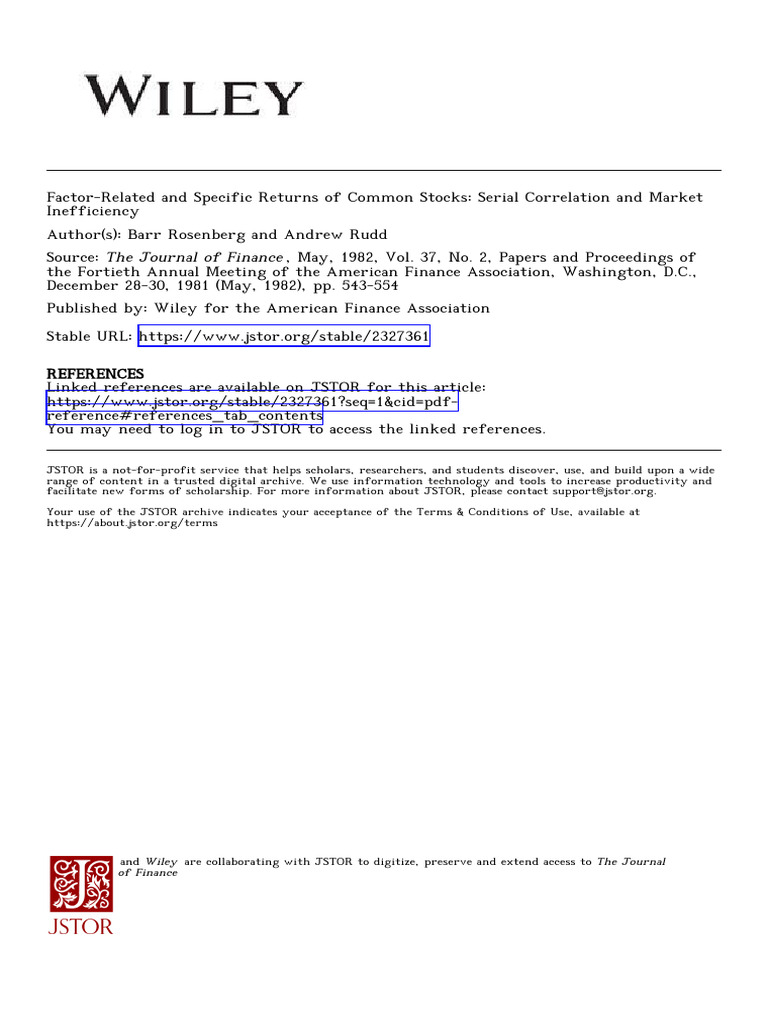 Rosenberg FactorRelatedSpecificReturns 1982 | PDF | Autocorrelation | Variance