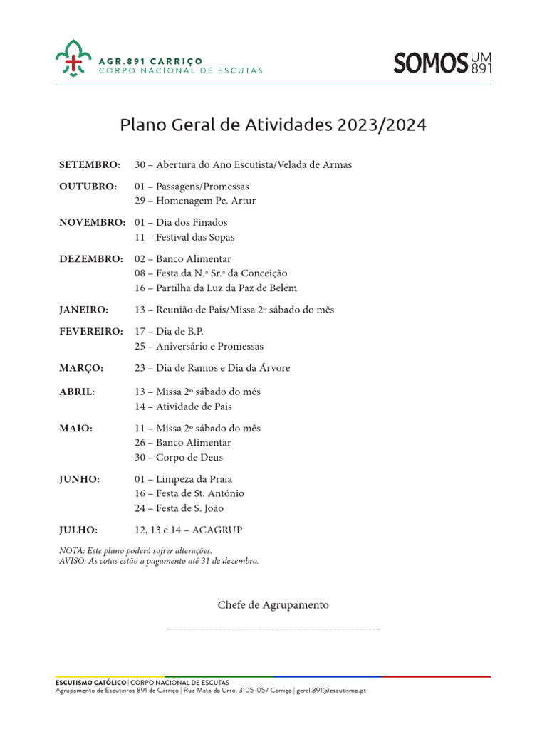 Plano Geral de Atividades 2023-2024 | PDF | Ciências Sociais | Ciências e Matemática
