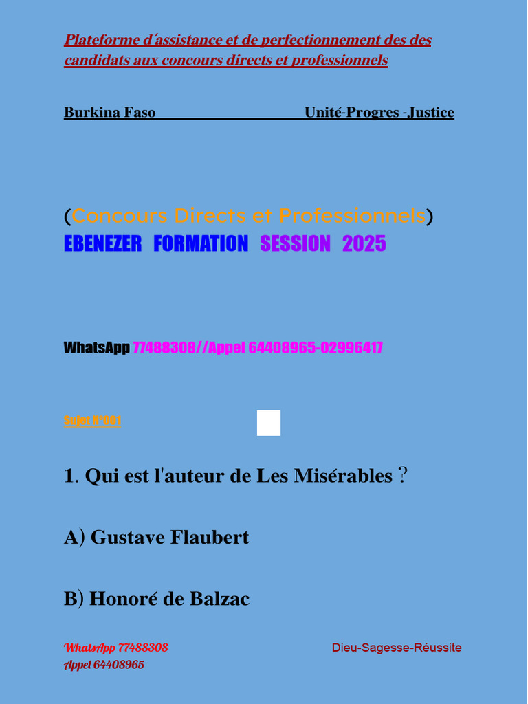 EBENEZER FORMATION Sujet 1 | PDF