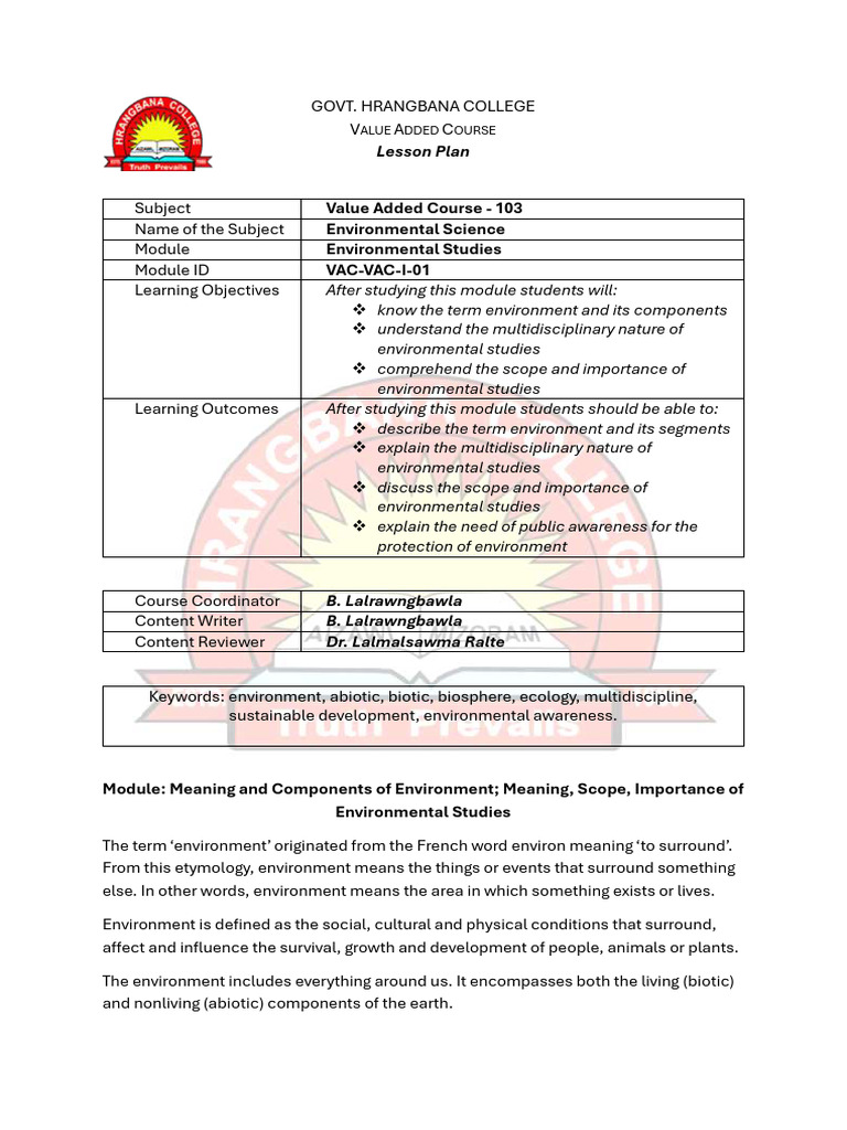 VAC-EVS-I-01 E-Text | PDF | Natural Environment | Earth Sciences