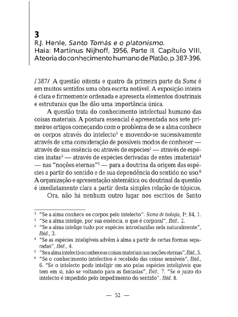 R.J. Henle - Santo Tomás e o Platonismo | PDF