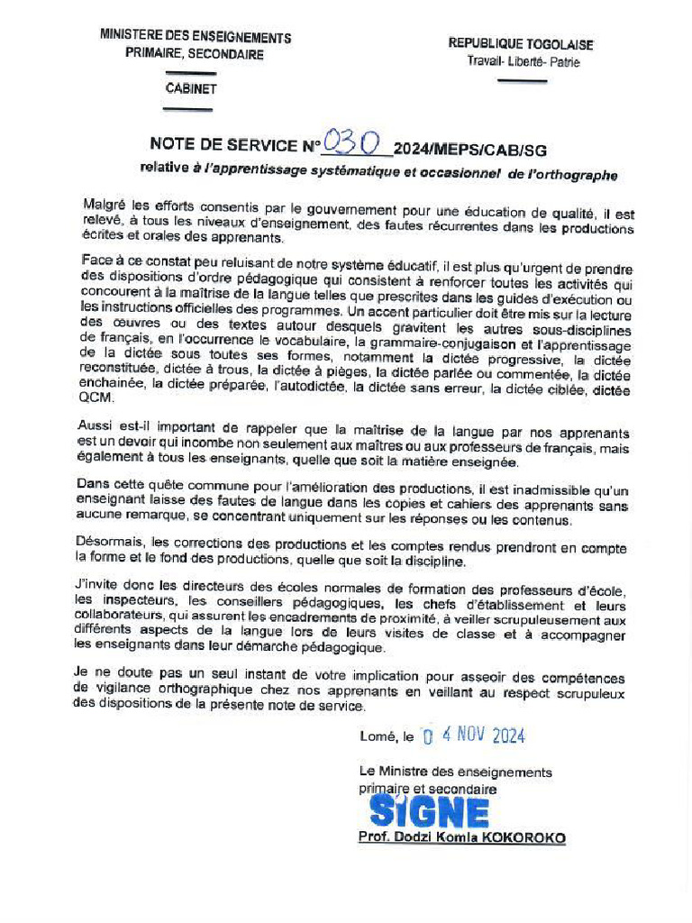 Note de Service - Langue | PDF