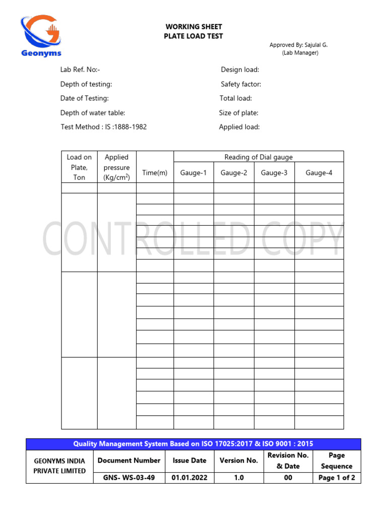 GNS-WS-03-49 Plate Load Test Original | PDF