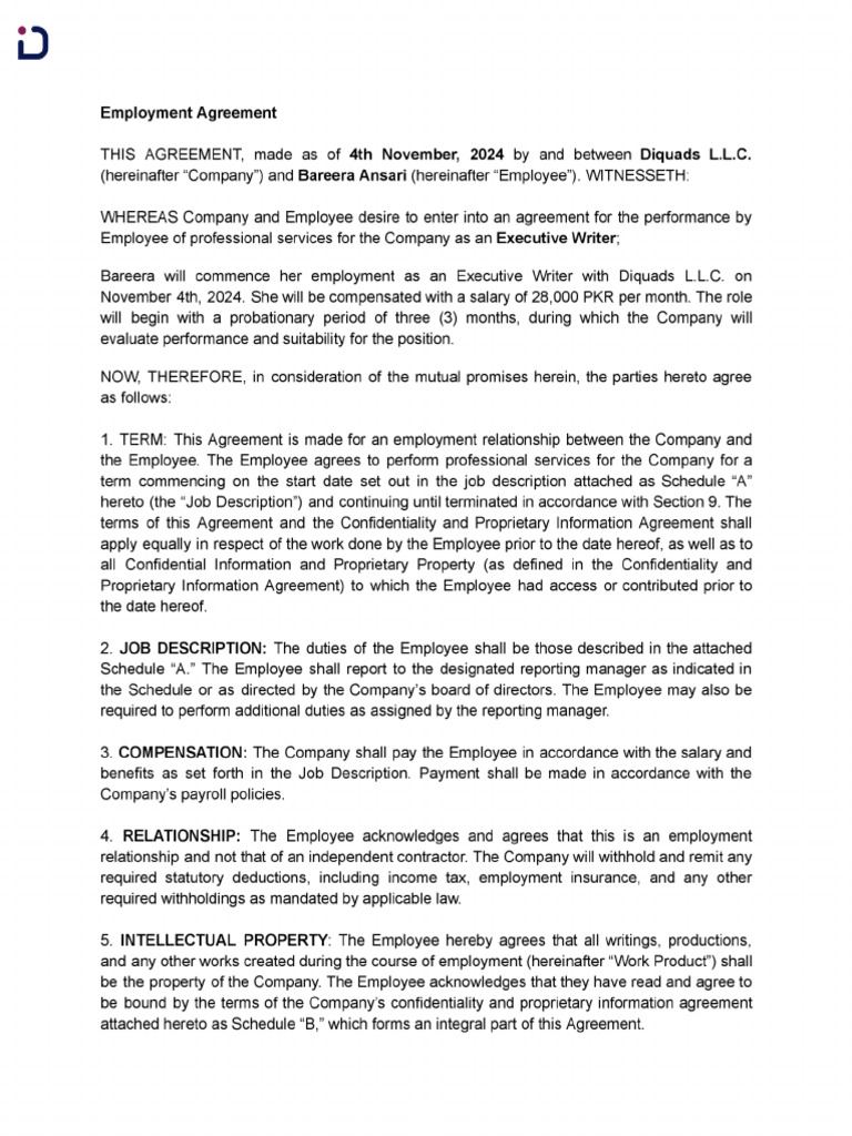 Diquad Agreement 1 | PDF