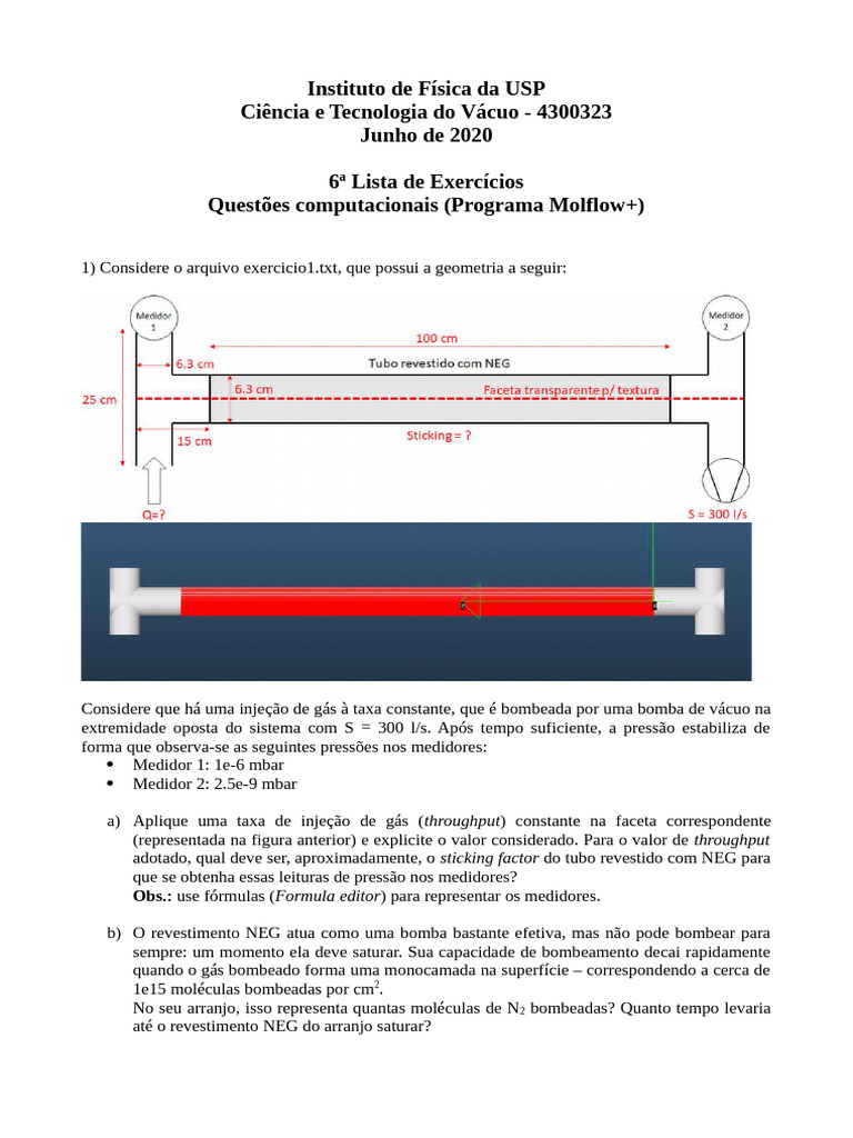Exercícios de Molflow+: Dinâmica de Gás e Vácuo | PDF | Pressão | Gases