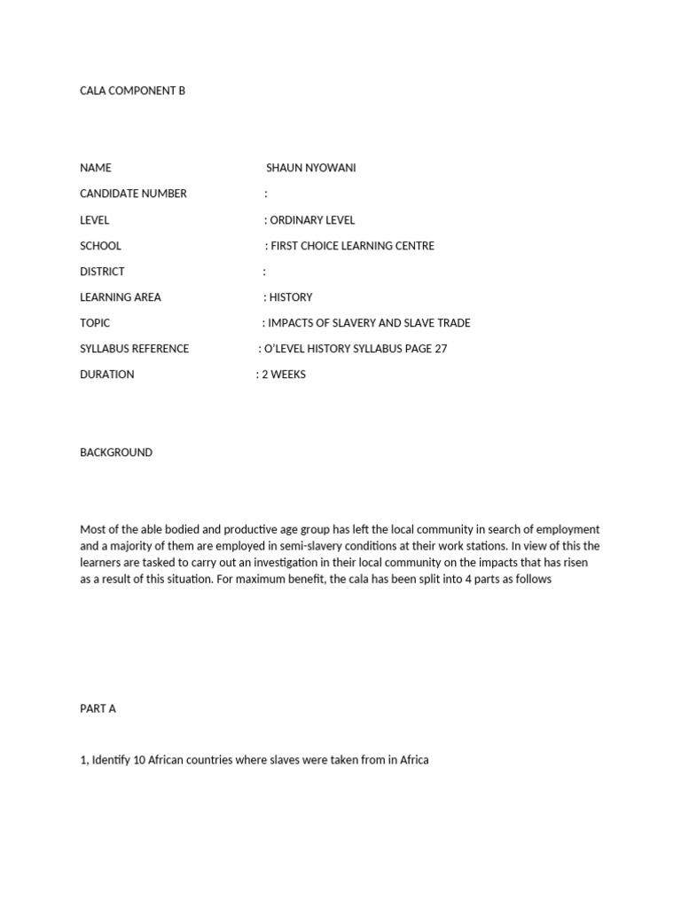 History Cala B | PDF | Slavery | History Of Slavery