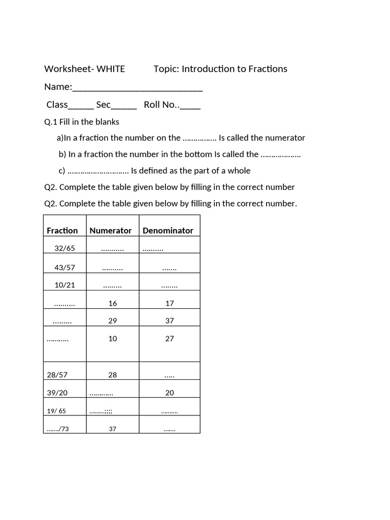 1.LP-Inroduction To Fractions Ws | PDF | Lexicology | Algebra