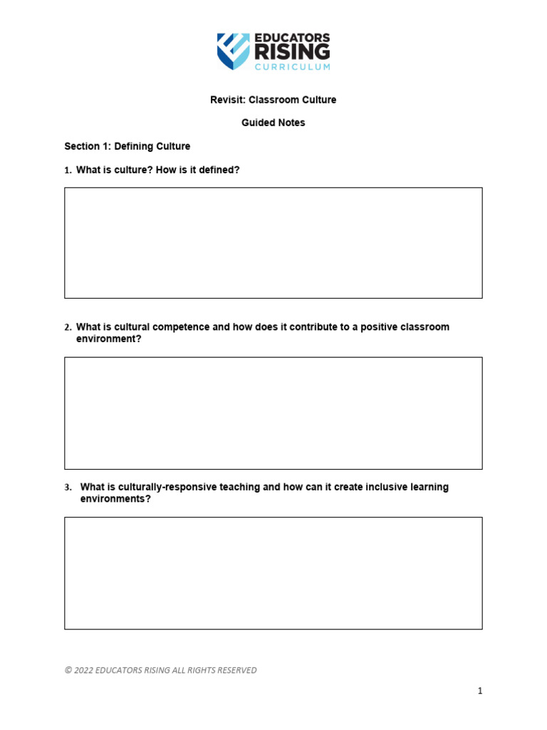Classroom Culture Guided Notes Document | PDF | Career & Growth