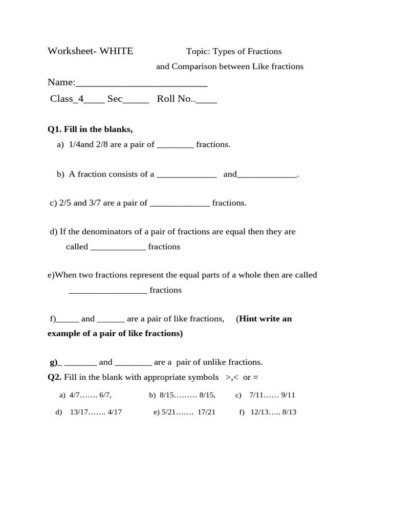 3 LP - Types of Fractions Ws | PDF | Algebra | Mathematical Concepts