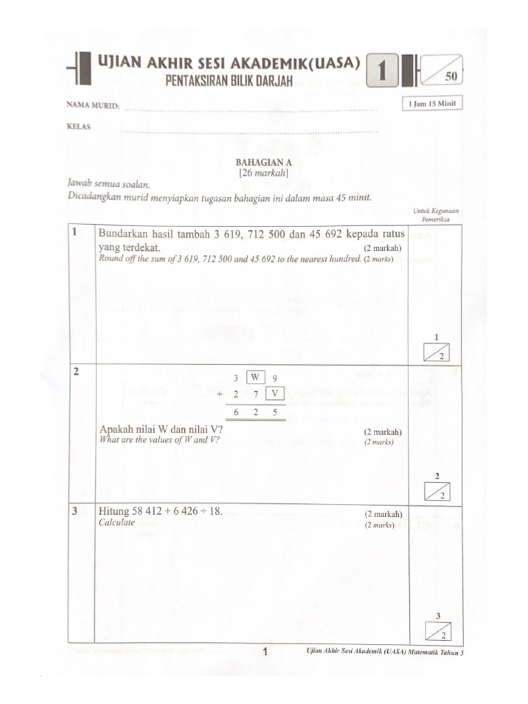 Uasa Math Year 5 - 1 | PDF
