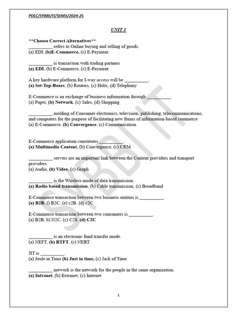Objective Question Bank Sybbi It Sem 3 2024-25 | PDF | Computer Network ...