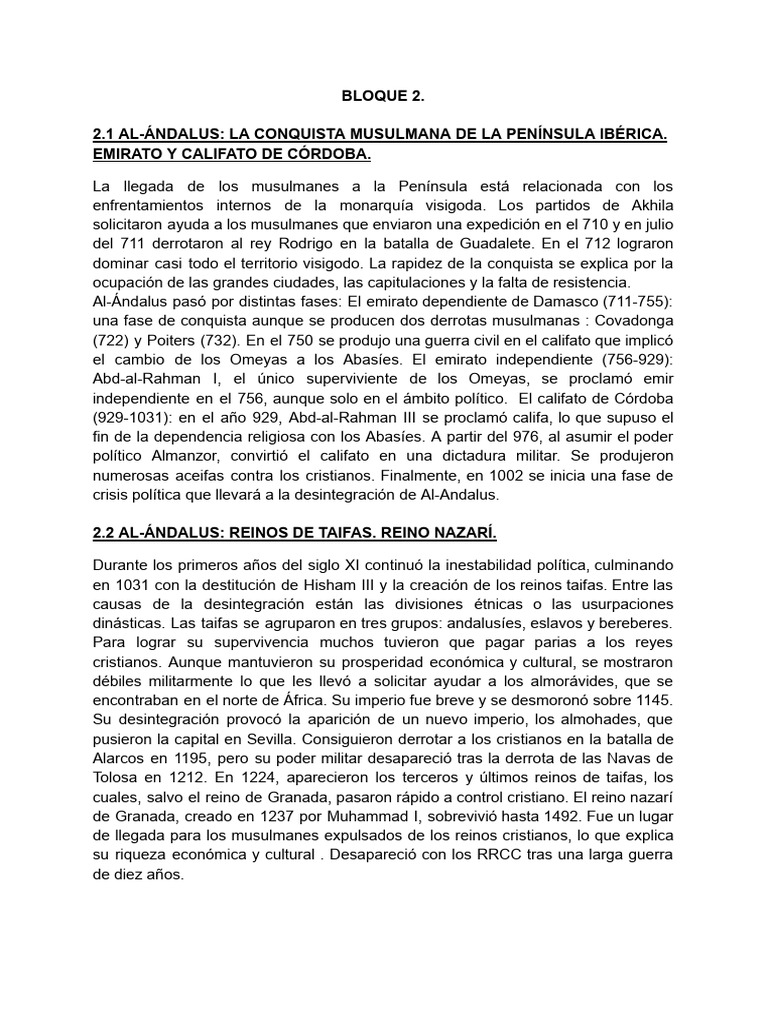 Bloque 2 Historia | PDF | Al Andalus | Edades medias