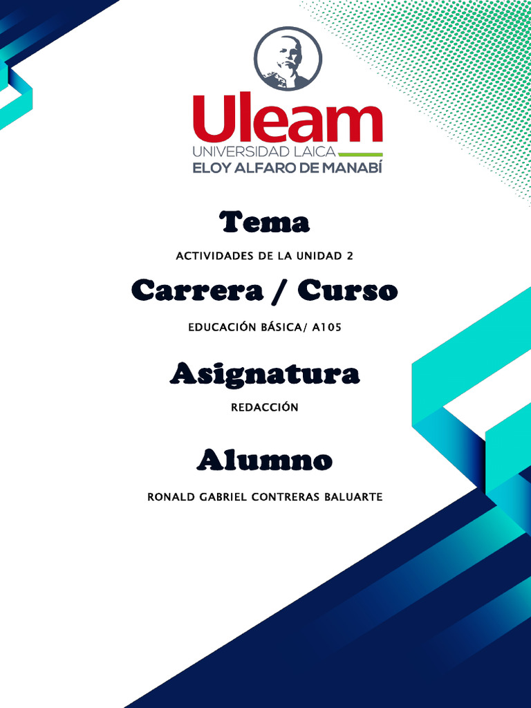 Actividades Unidad 2: Redacción Uleam | PDF