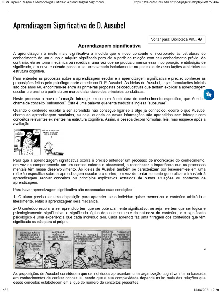 Aprendizagem Significativa de Ausubel | PDF | Aprendizado | Conhecimento