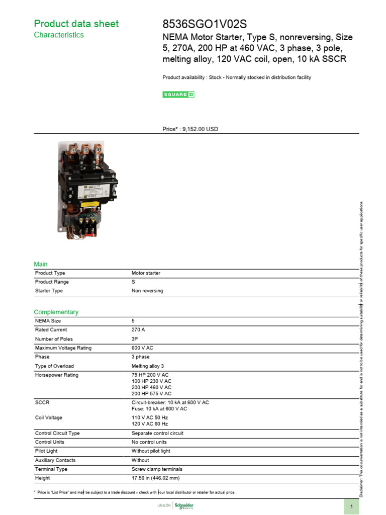 NEMA Type S Motor Starters (8536 8736 8606) - 8536SGO1V02S | PDF ...