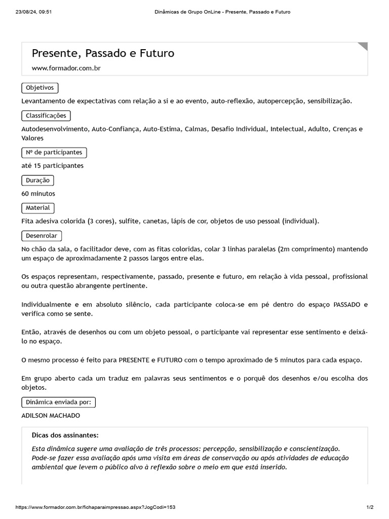 Dinâmicas Presente, Passado e Futuro | PDF