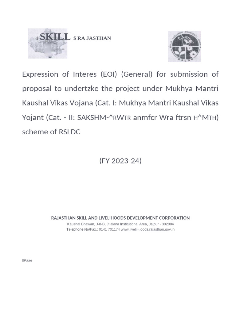 EOI for Skill Development in Rajasthan | PDF