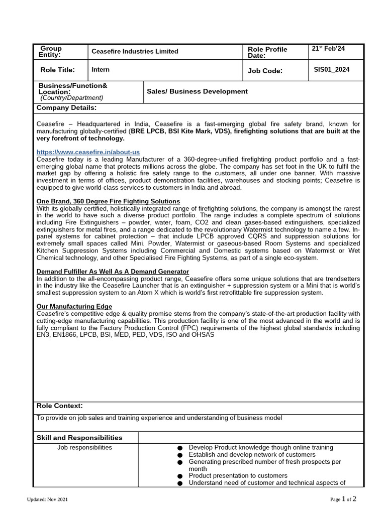 JD-Summer Internship 2024 | PDF | Firefighting