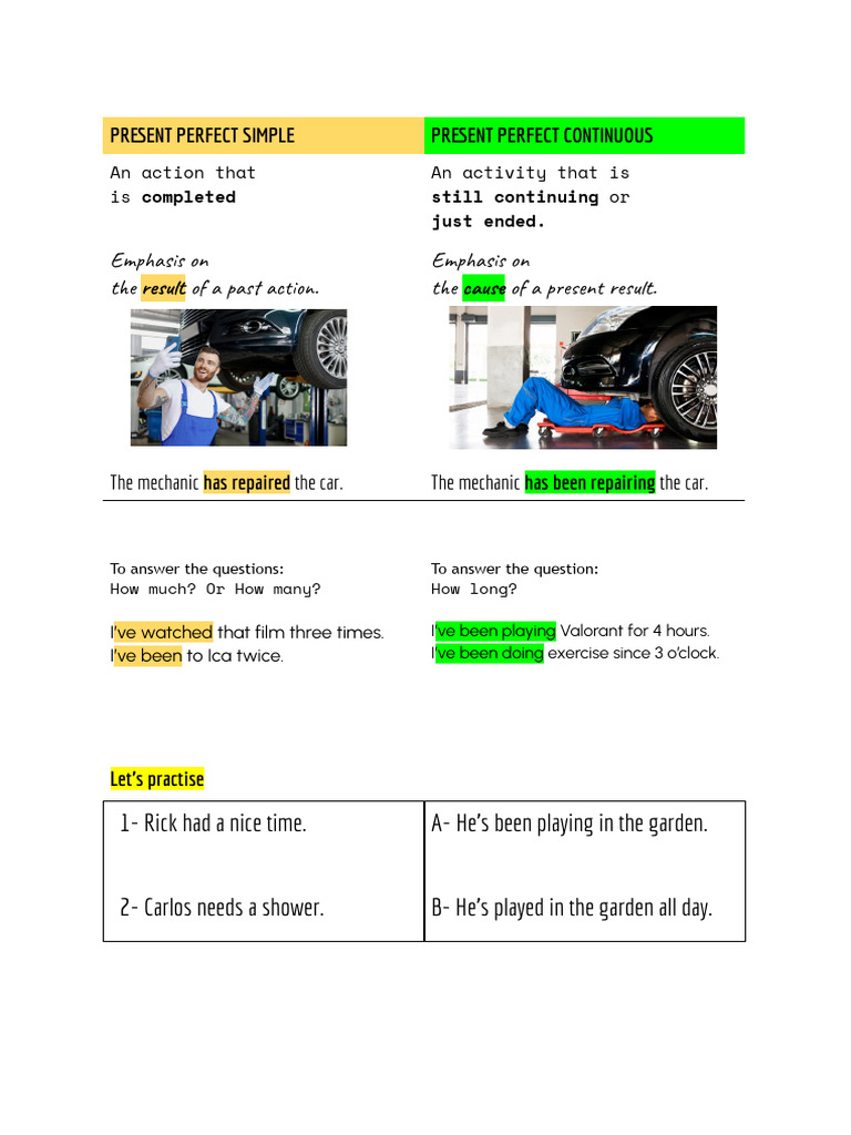 Present Perfect: Simple vs Continuous | PDF | Language Arts ...