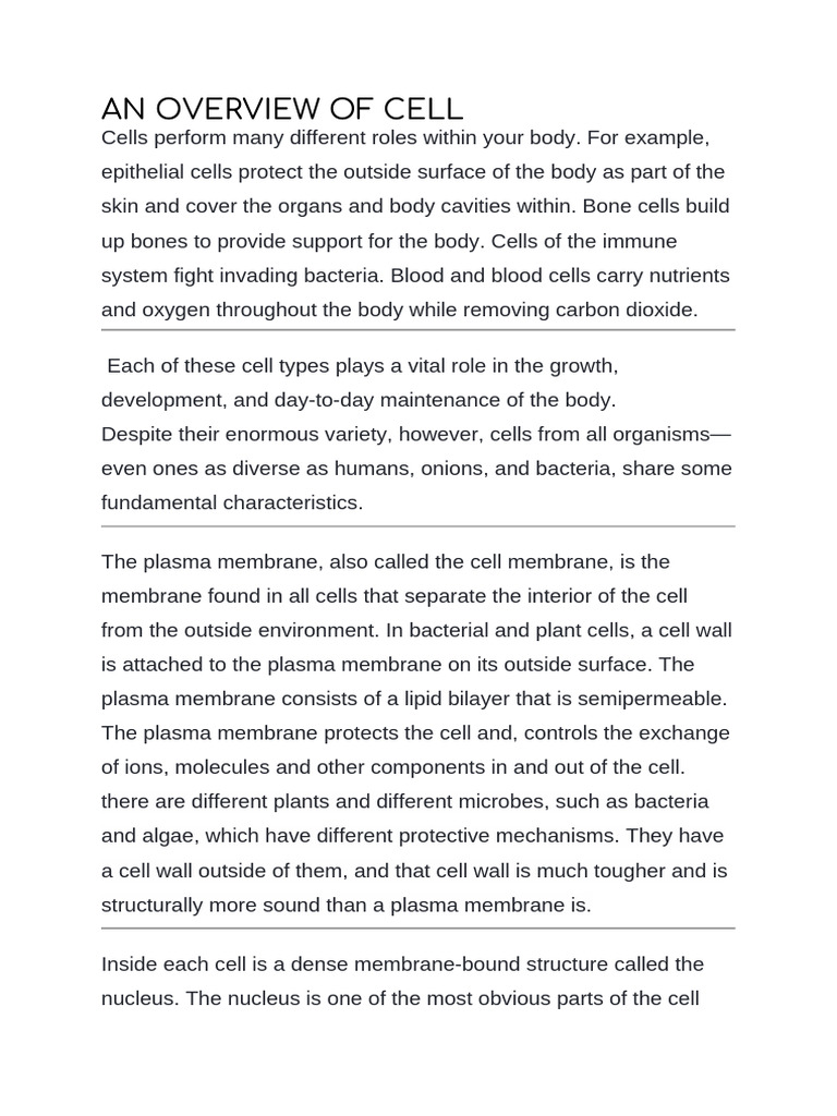 AN OVERVIEW OF CELL | PDF | Cell (Biology) | Cell Nucleus