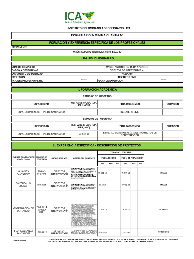 Formulario 9. Experiencia Profesional Habilitante | PDF