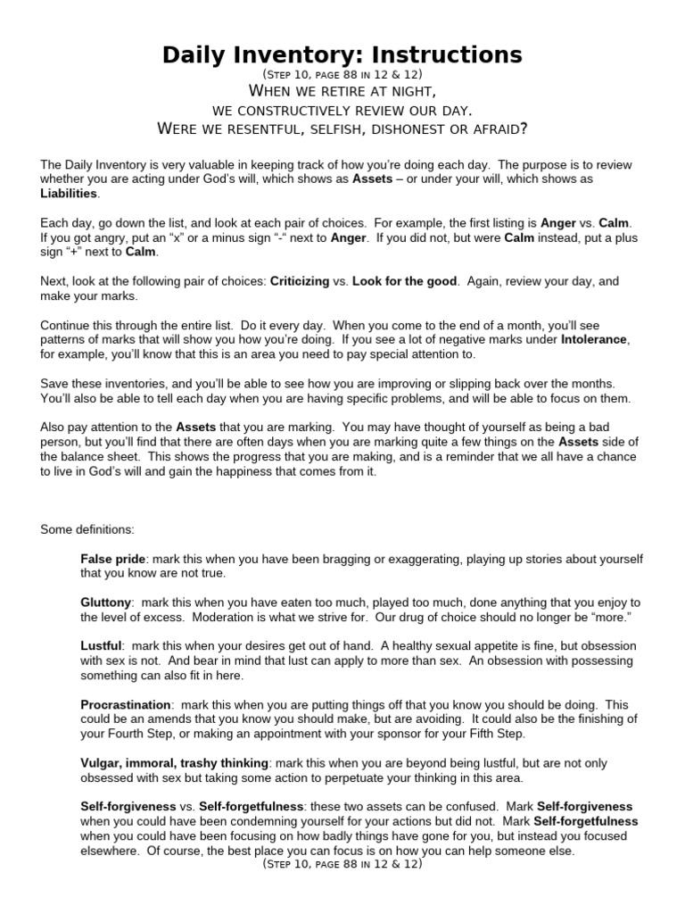 10th Step Daily Inventory | PDF | Seven Deadly Sins | Anger