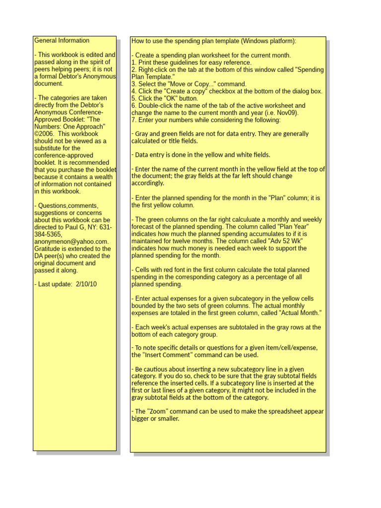 Spending Plan Template 2 | PDF