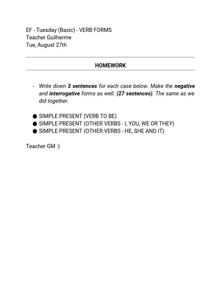 Homework on Simple Present Forms | PDF