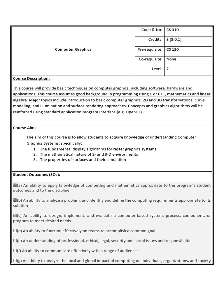 Computer Graphics Course Overview | PDF | Computer Graphics | Rendering ...
