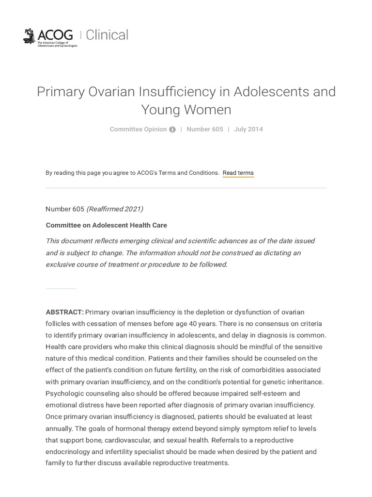 Primary Ovarian Insufficiency in Adolescents and Young Women - ACOG ...