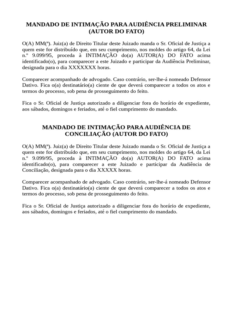 Modelos de Mandados - Formato Word | PDF | Advogado | Sentença (jurídico)
