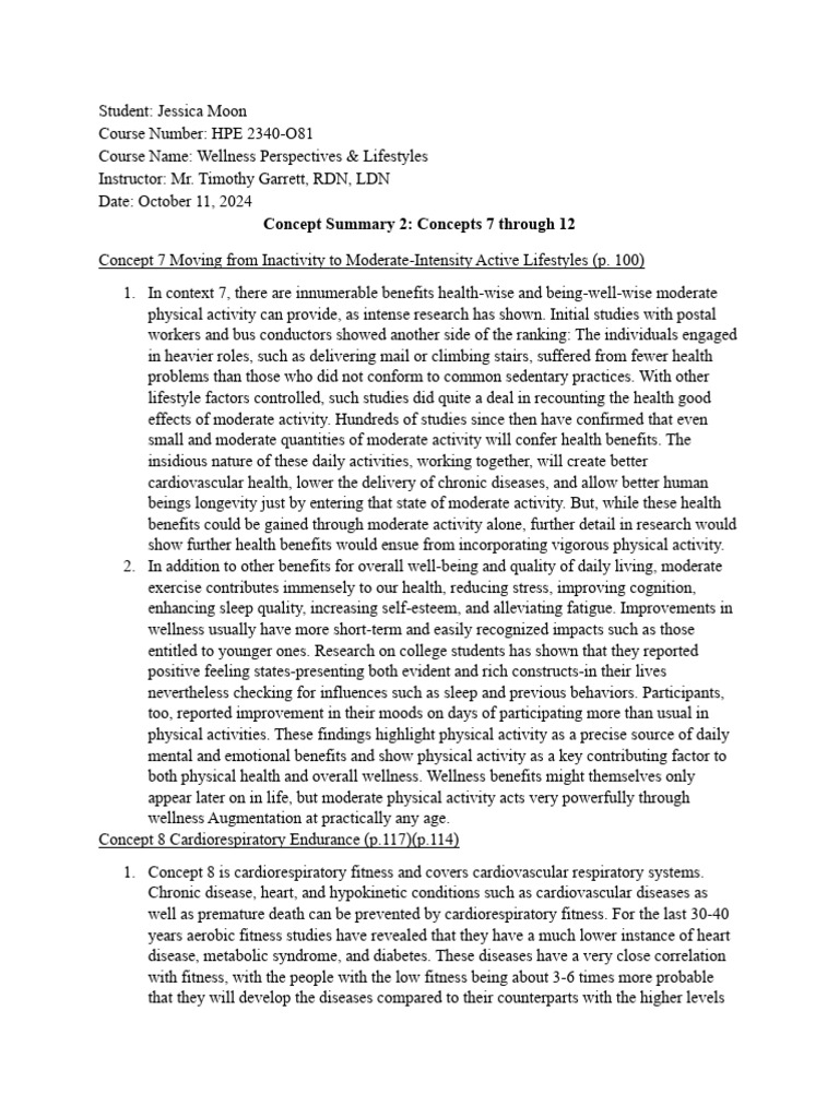 Concept Summary 2 Through 7-12 Jessica Moon | PDF | Physical Fitness ...