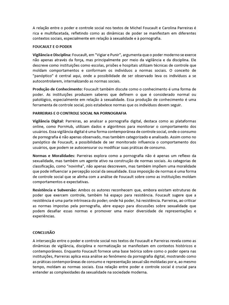A relação entre o poder e controle social nos textos de Michel Foucault ...