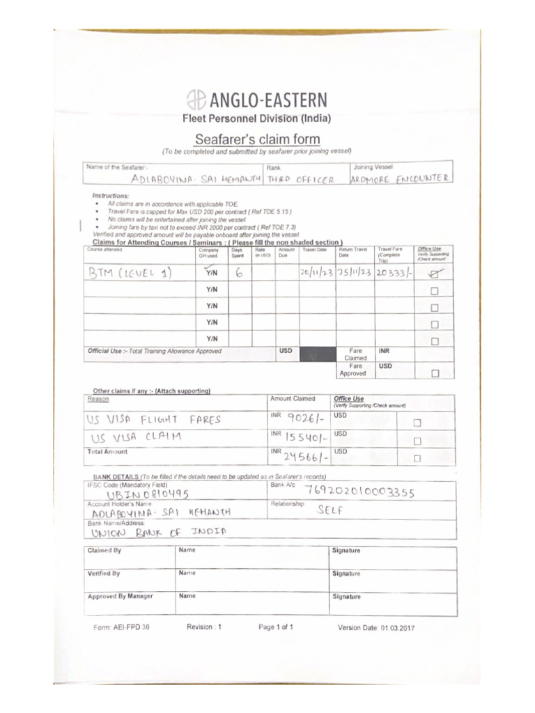 Seafarers Claim Form | PDF