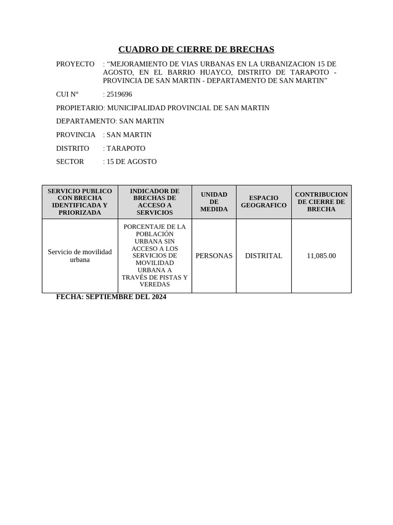 Cuadro de Cierre de Brechas | PDF
