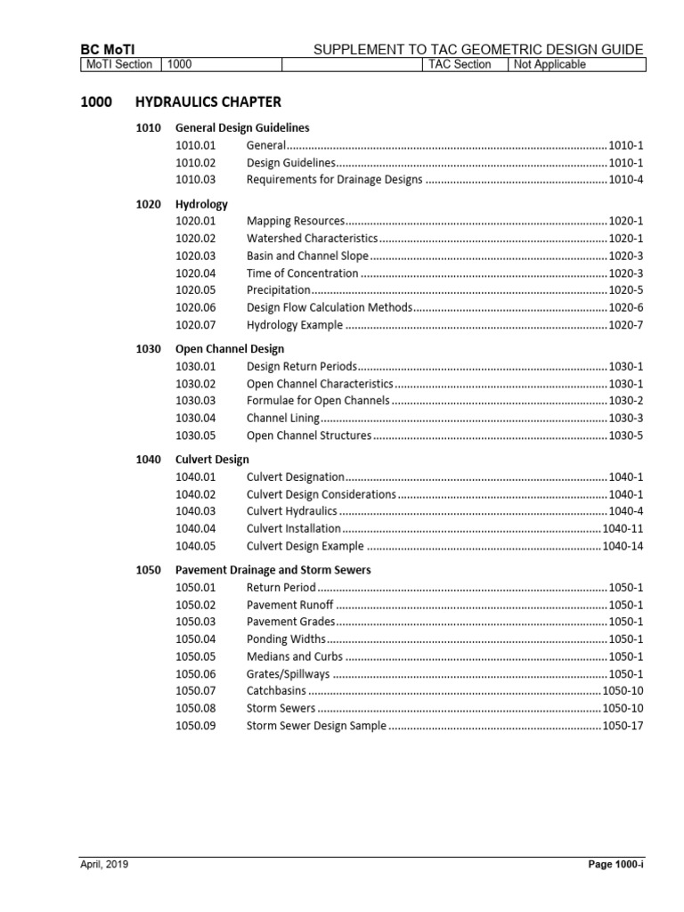 BC MoTI Hydraulics Design Guidelines | PDF | Drainage Basin | Storm Drain