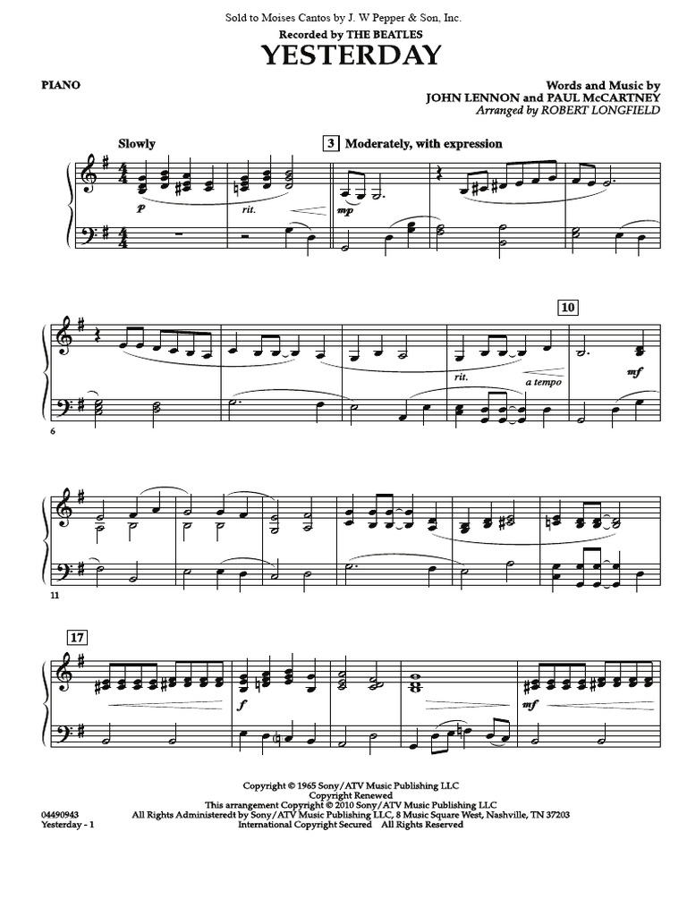 Yesterday - Piano | PDF