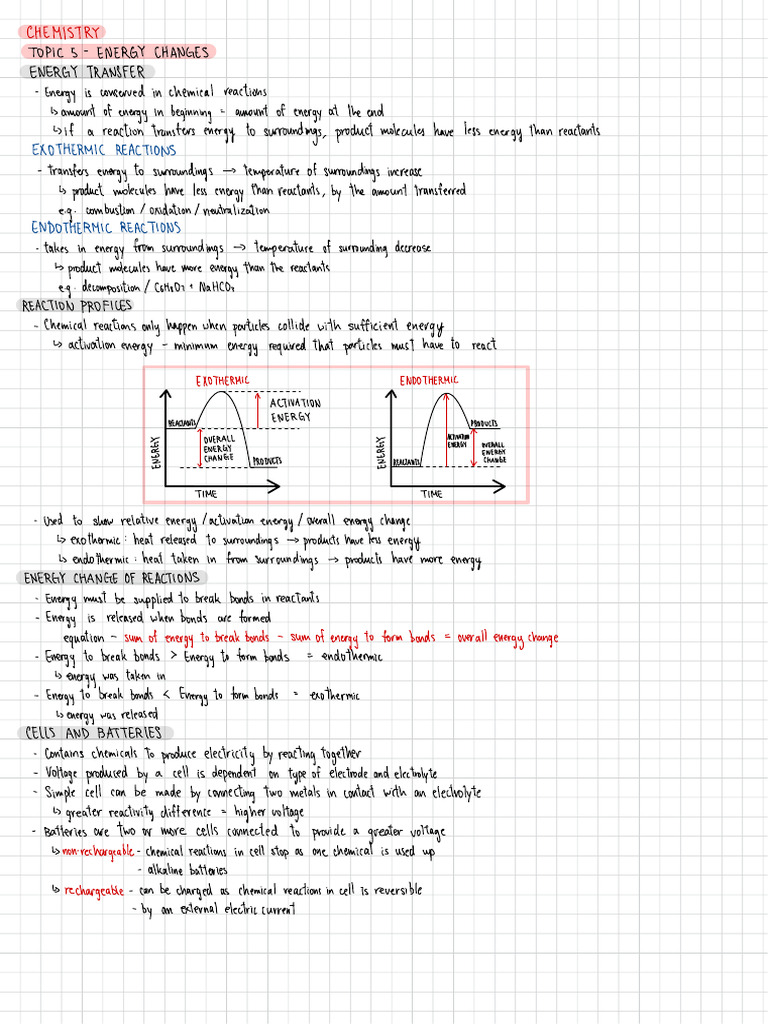 Topic 5 - Energy Changes | PDF | Chemical Reactions | Anode