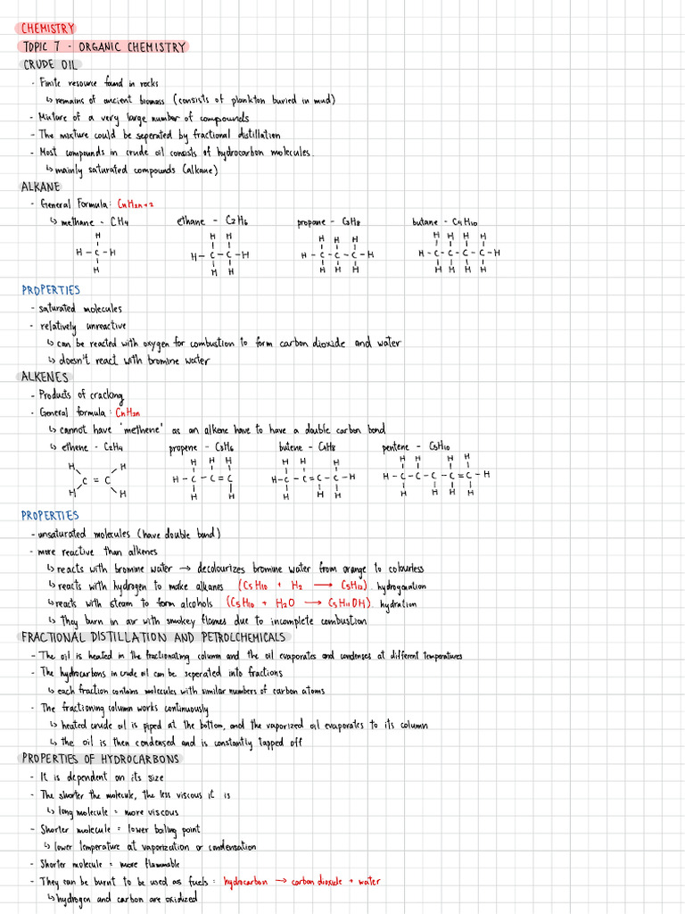 Topic 7 - Organic Chemistry | PDF | Alkene | Cracking (Chemistry)