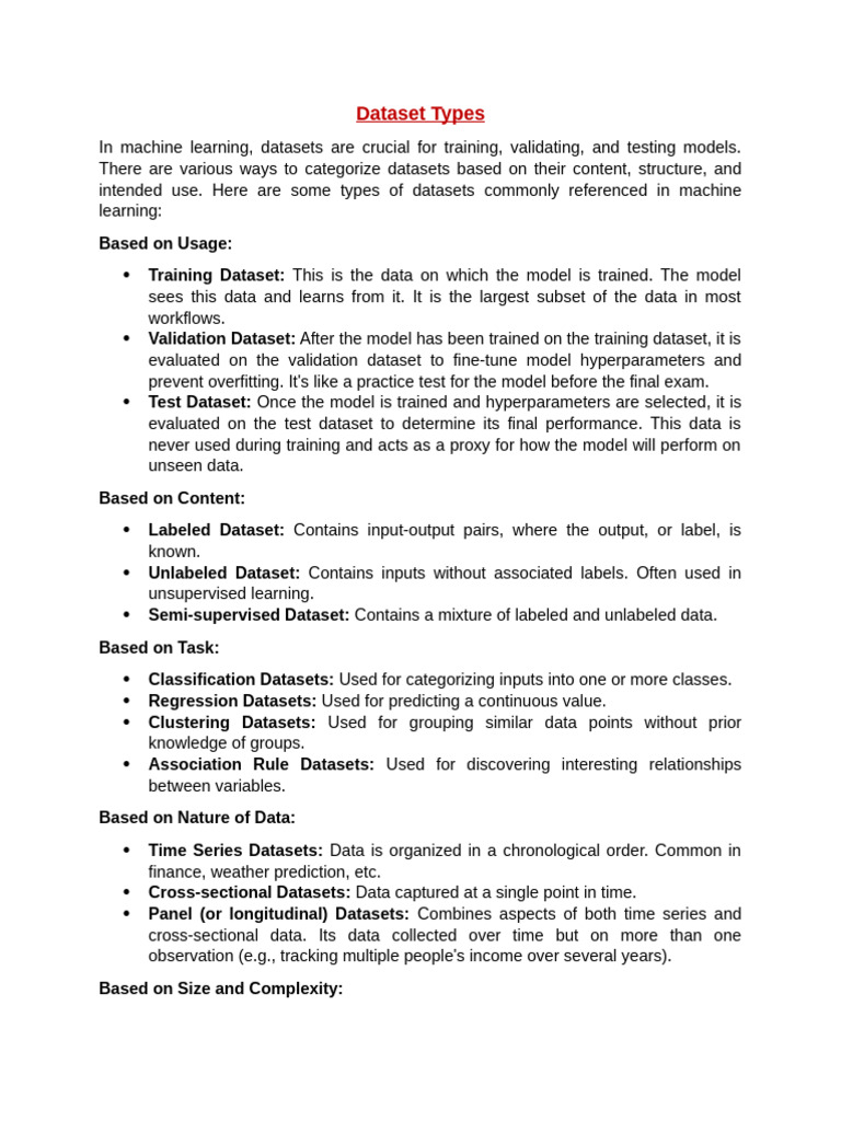 Dataset Types | PDF | Artificial Intelligence | Intelligence (AI) & Semantics