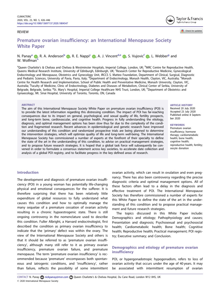 Premature Ovarian Insufficiency White Paper | PDF | Menopause | Ovary