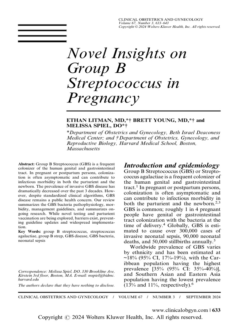 Novel Insights On Group B Streptococcus in Pregnancy | PDF | Medical ...