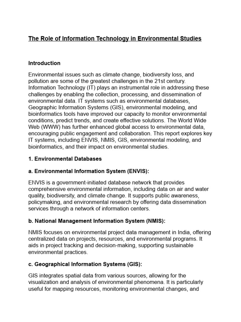 The Role of Information Technology in Environmental Studies | PDF | Geographic Information ...
